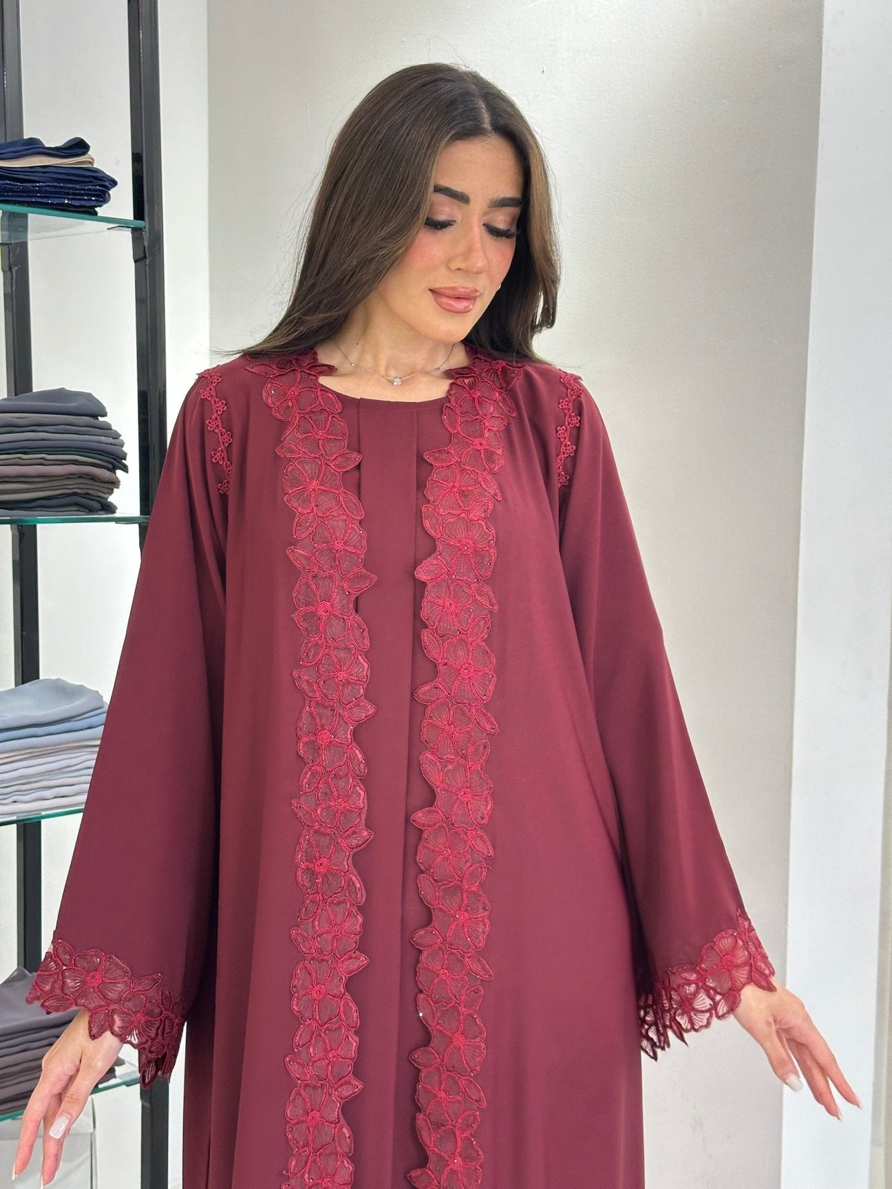 Shop Maroon Abaya Online – Embellished & Kaftan Designs