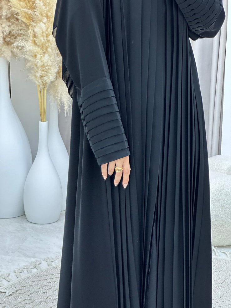 Shop Pleated Abayas Online - Black, Lace & Open Styles – Crystal Abaya ...