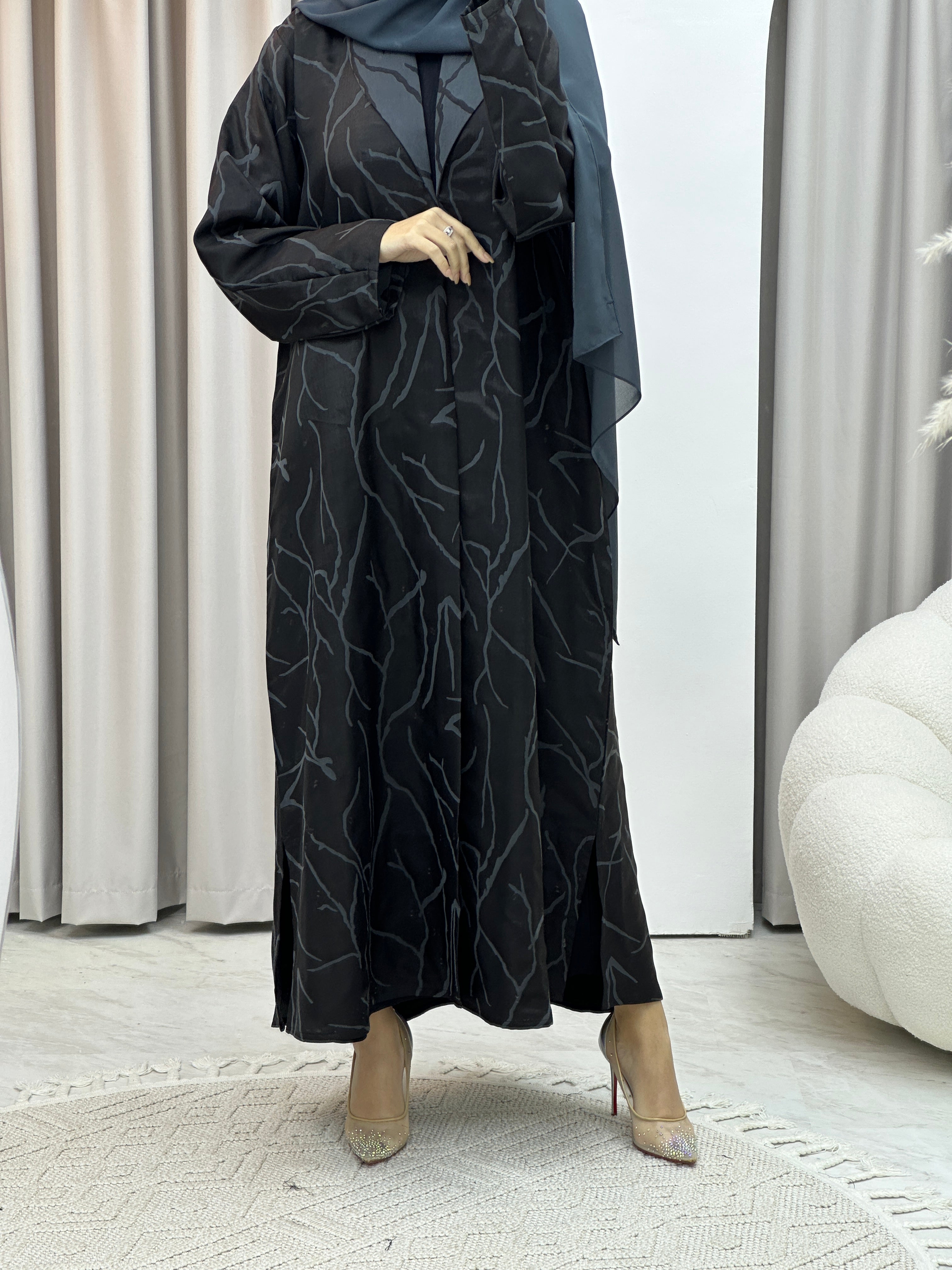 C Paint Stroke Winter Grey Coat Abaya – Crystal Abaya Studio
