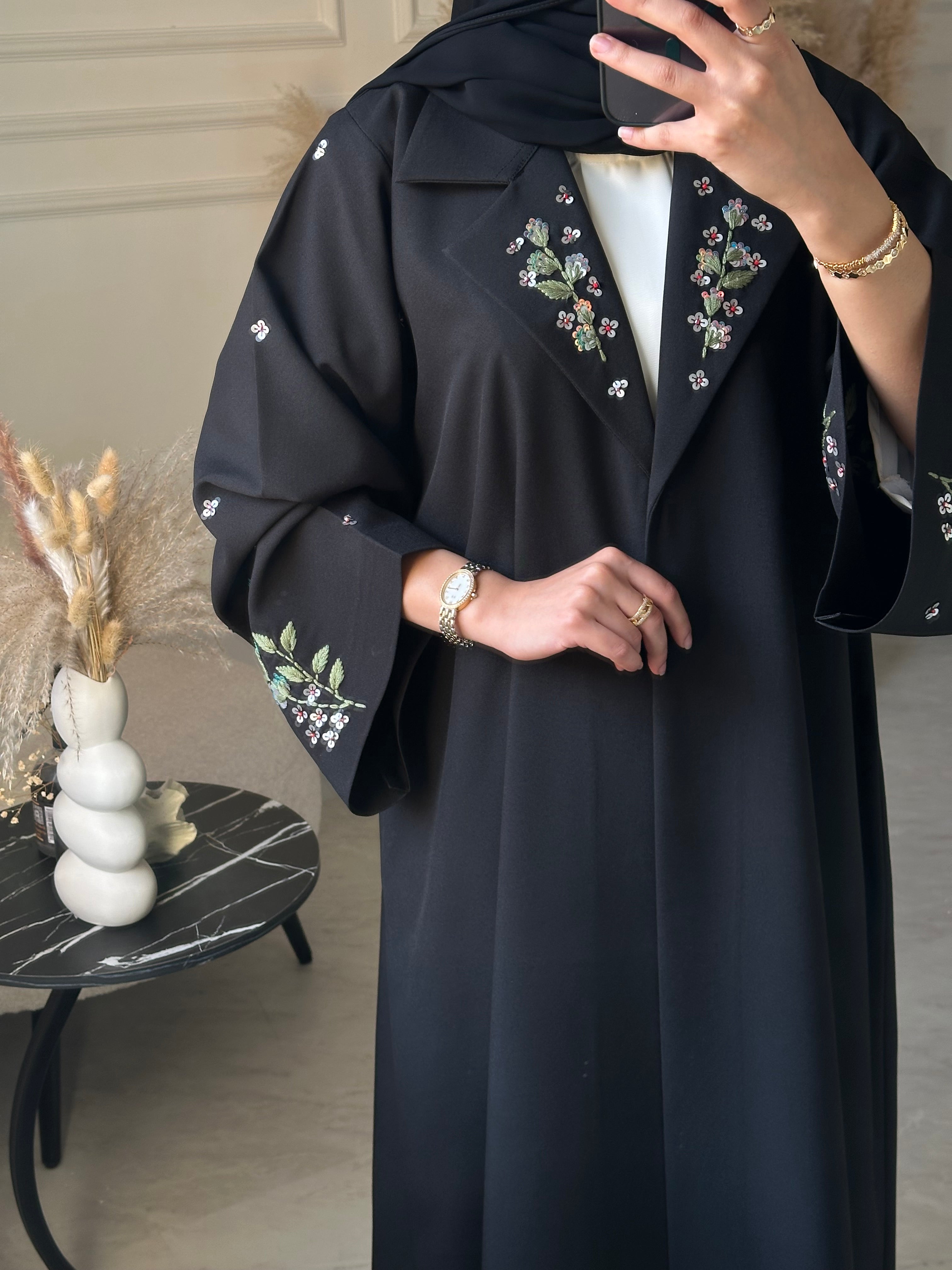 C 1054 Black Embroidered Abaya