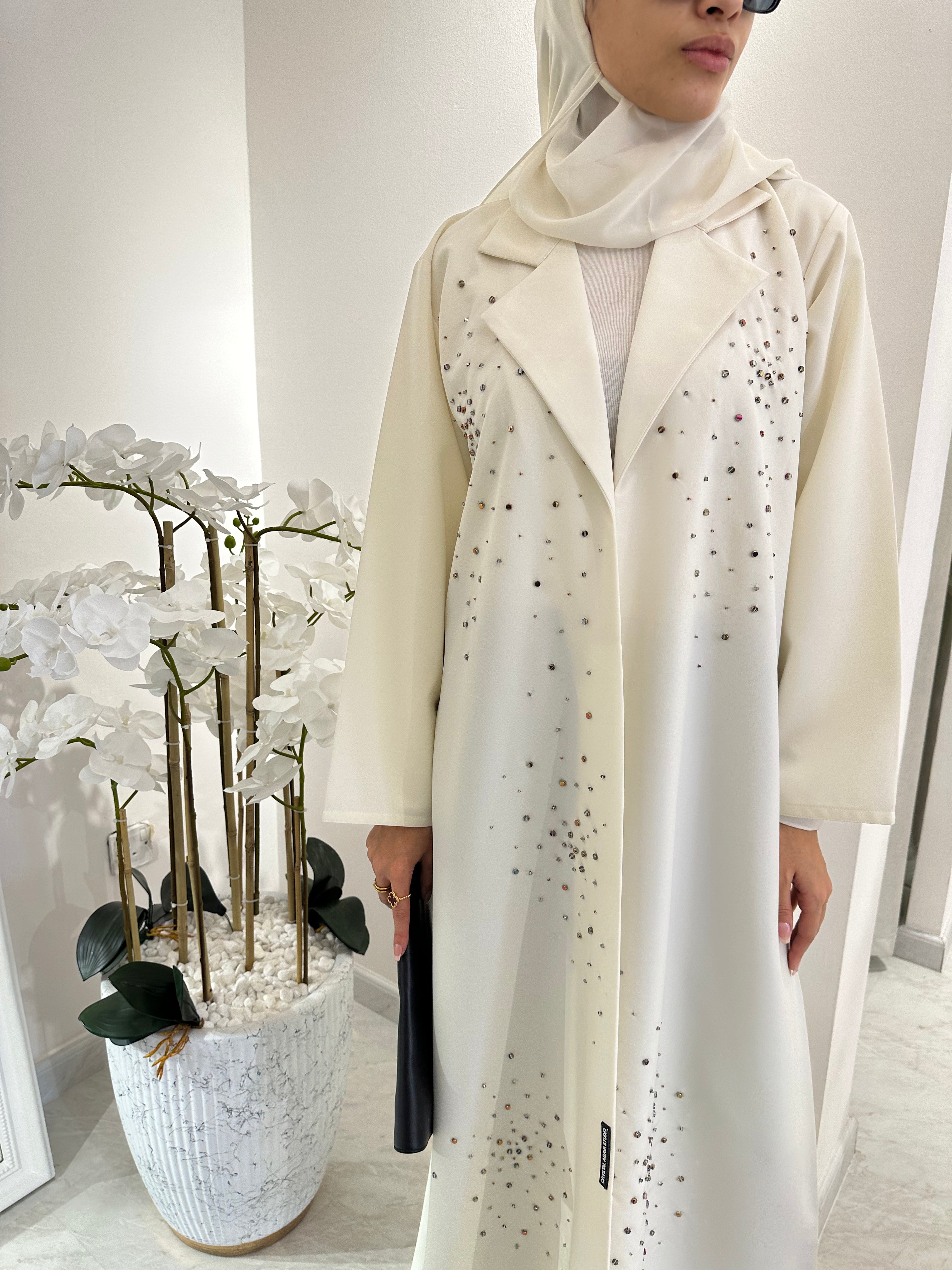 Summer White Crystal Abaya | Luxury Dubai Abaya CAS – CAS Abaya