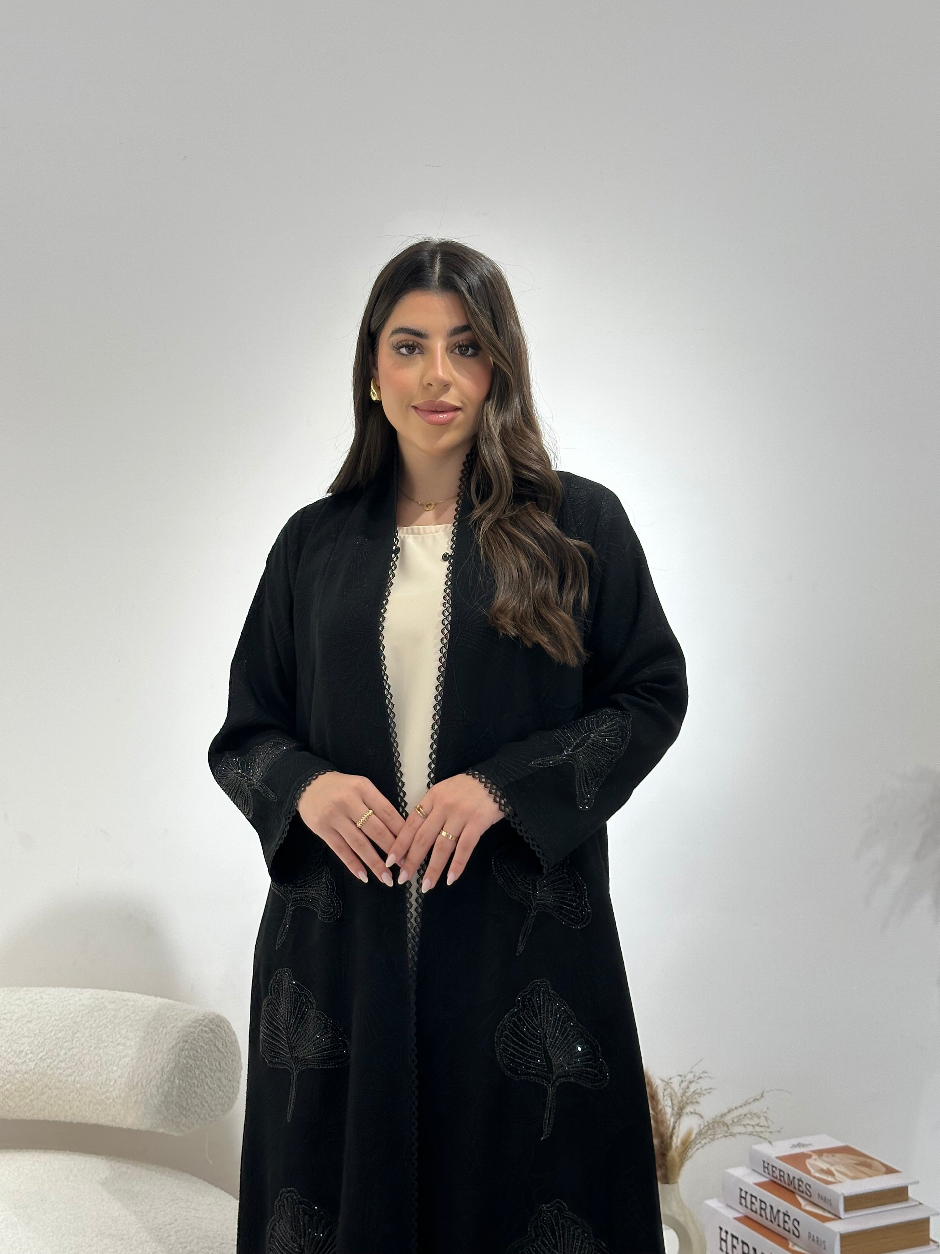 Black Lace Abaya Fukro Fabric with Sheila – Arabic Abaya – CAS Abaya
