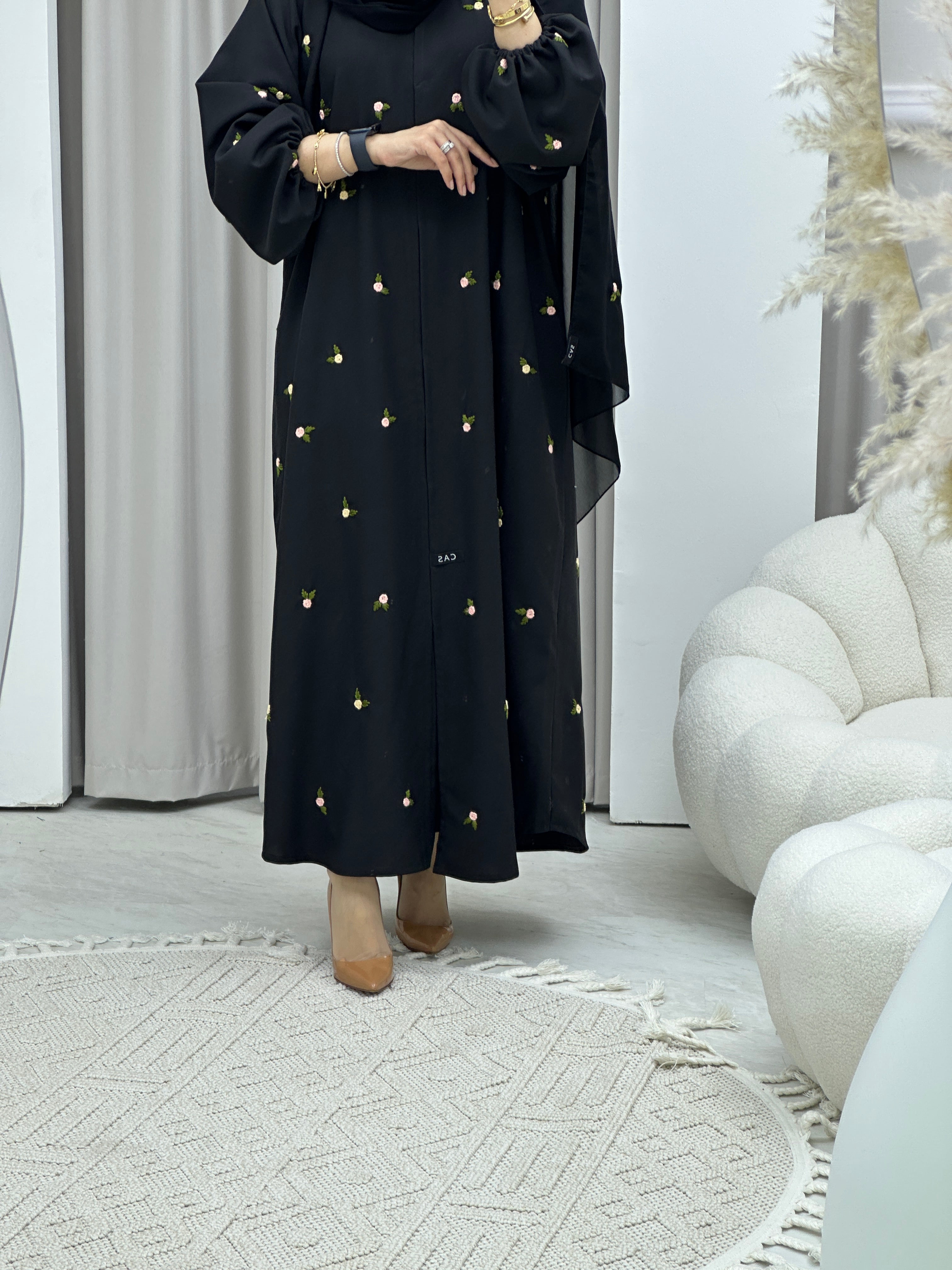 C Peach Pink Rose Abaya set – Crystal Abaya Studio