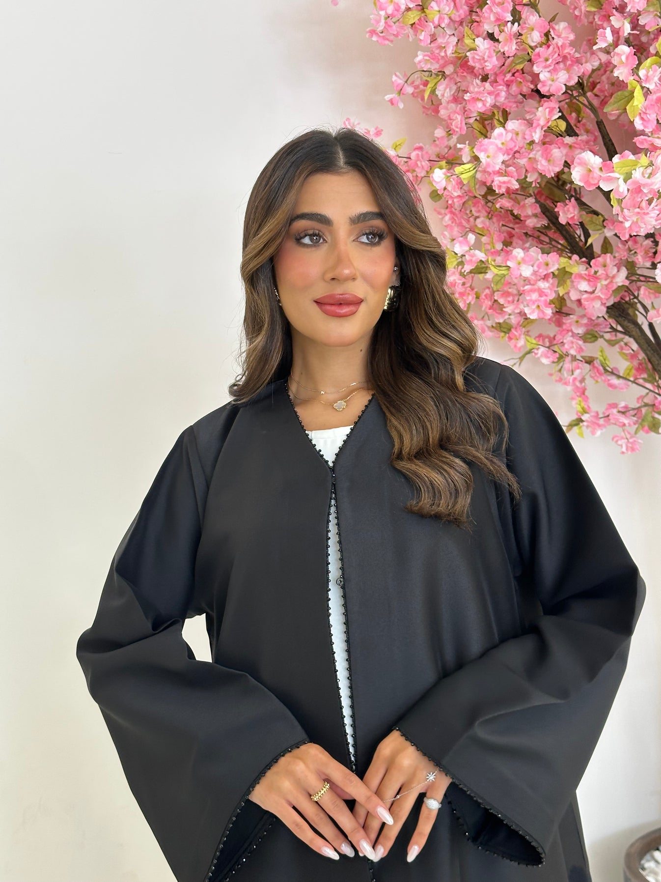 C Premium Jacquard Black Winter Coat Abaya Set – Crystal Abaya Studio