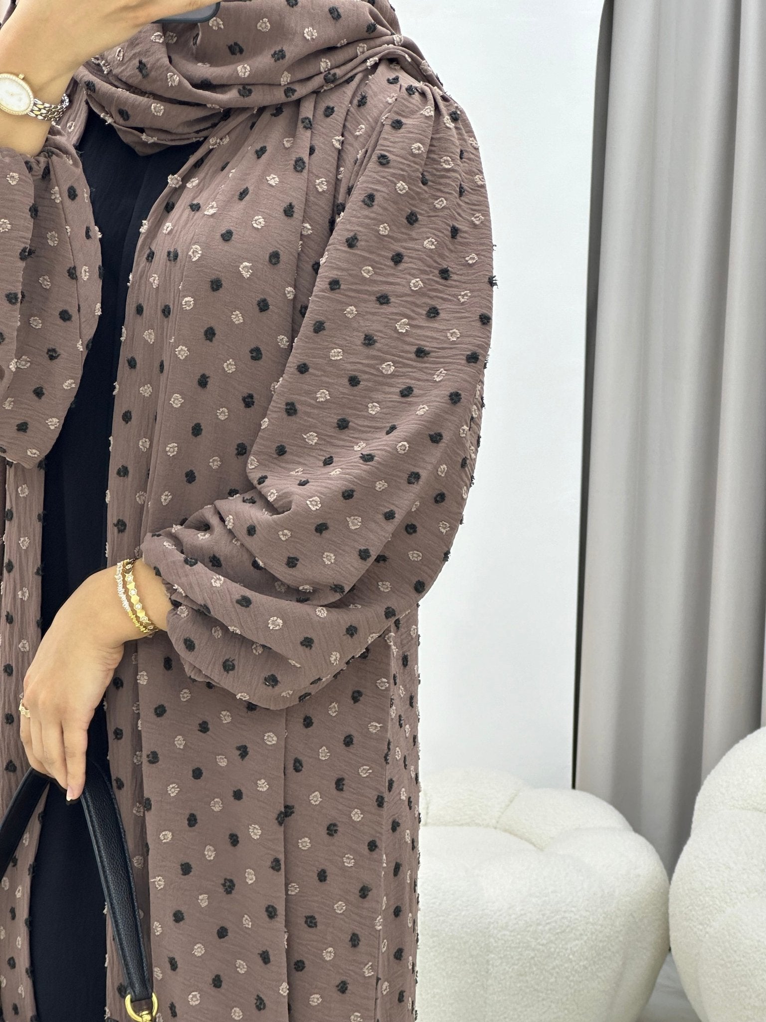 Tan Dots Abaya | Luxury Dubai Designer Wear | CAS Abaya