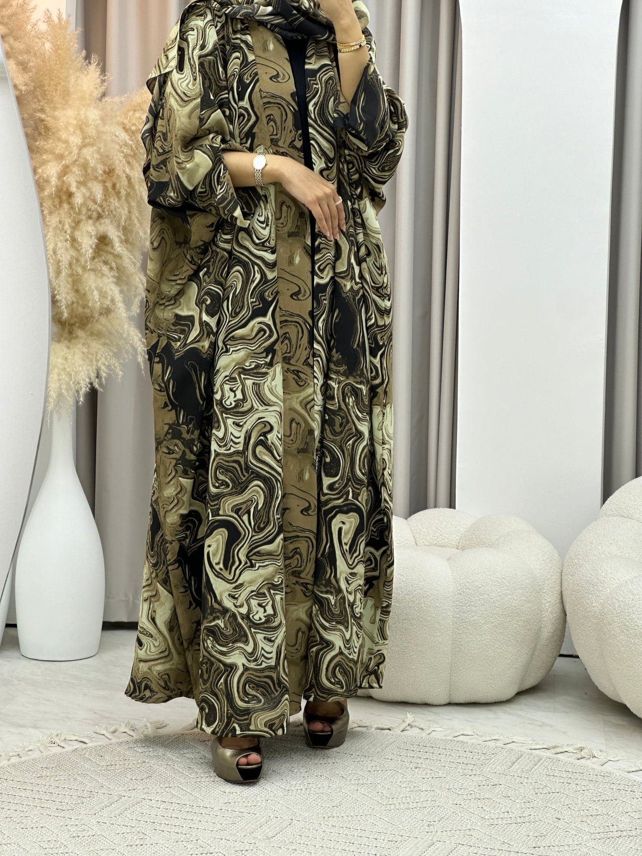 Brown Marble Abaya Dubai | Designer Signature | CAS Abaya
