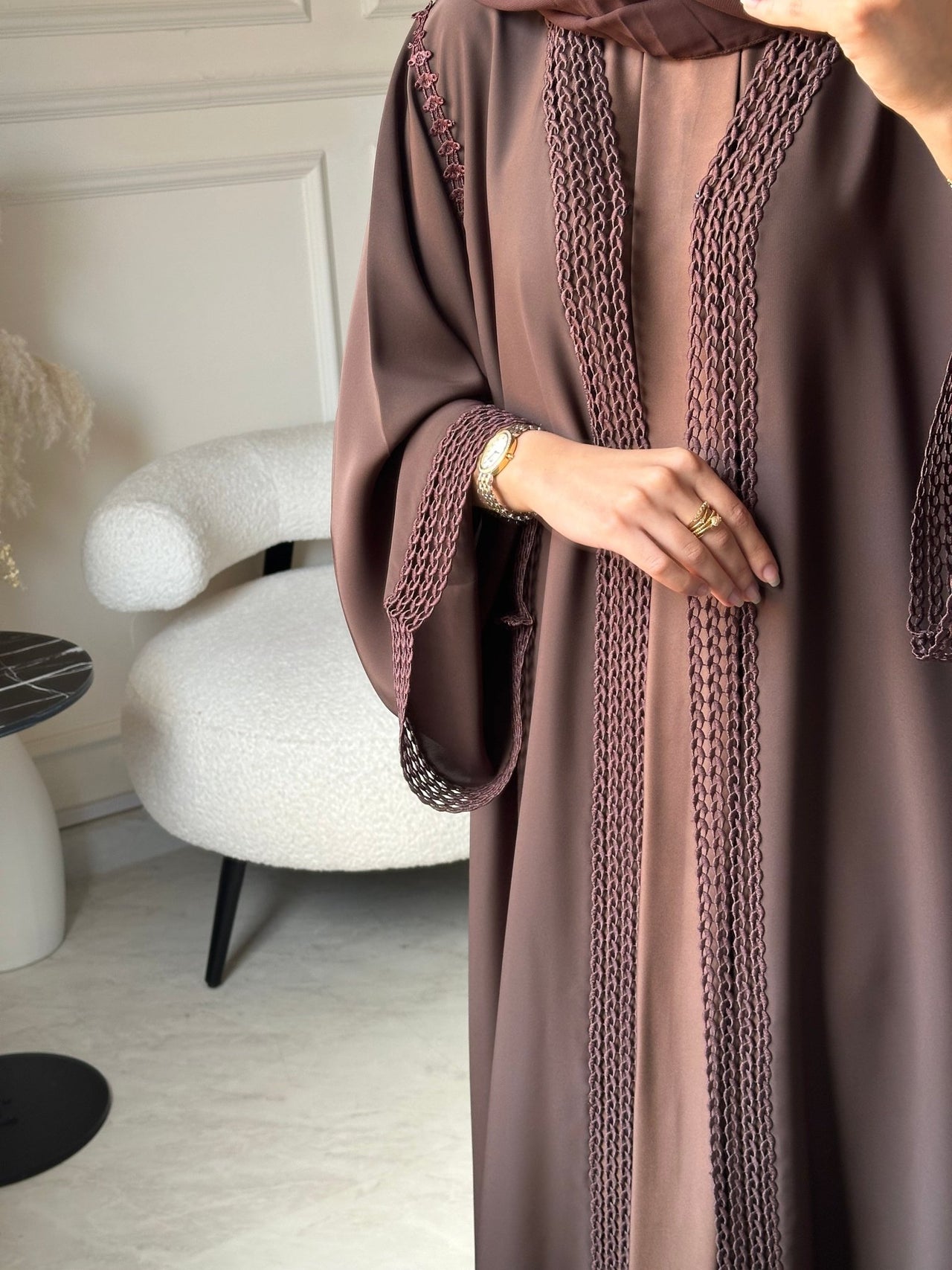 C 0822 Dark Brown Lace Abaya