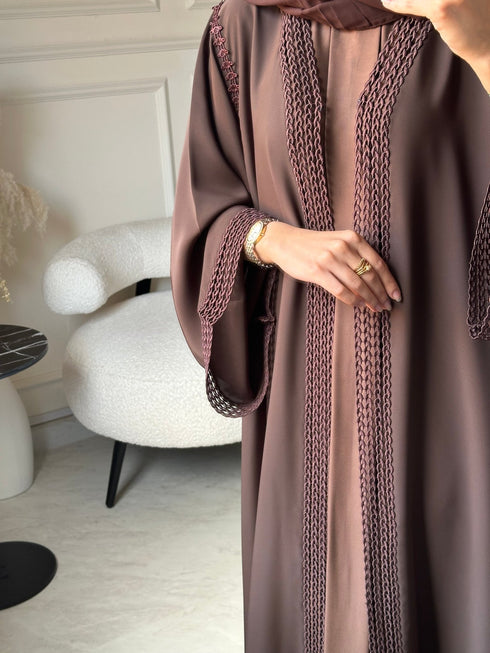 C 0822 Dark Brown Lace Abaya