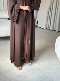 C 0822 Dark Brown Lace Abaya