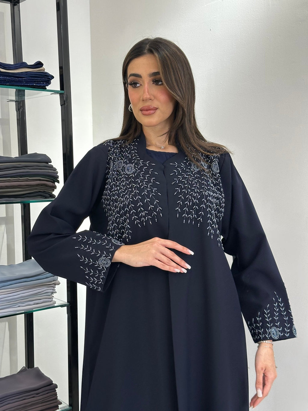 Navy Blue Beaded Abaya Dubai | Designer Abaya UAE | CAS Abay – CAS Abaya