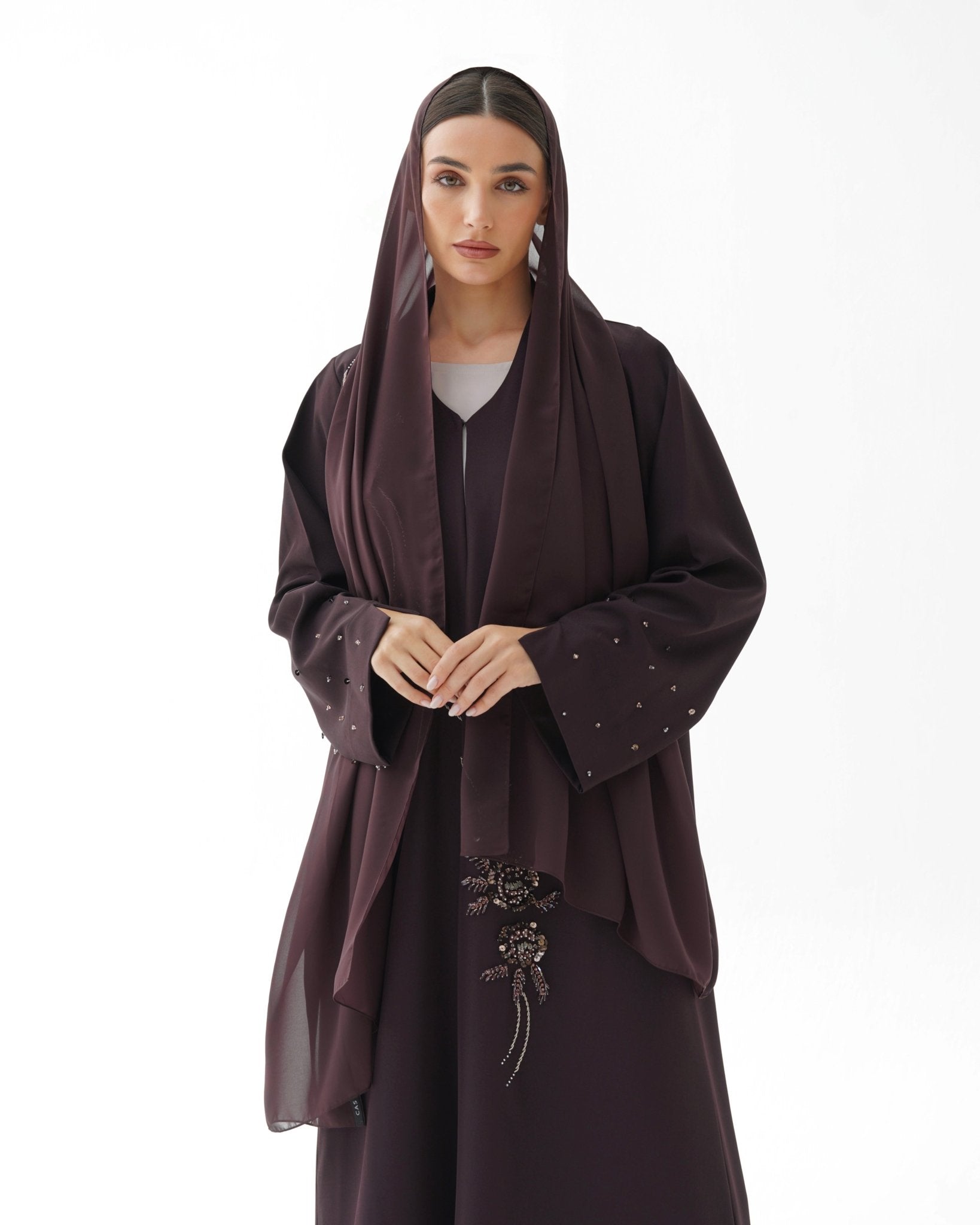 C RTW 1478 Dark Chocolate Beaded Abaya – CAS Abaya
