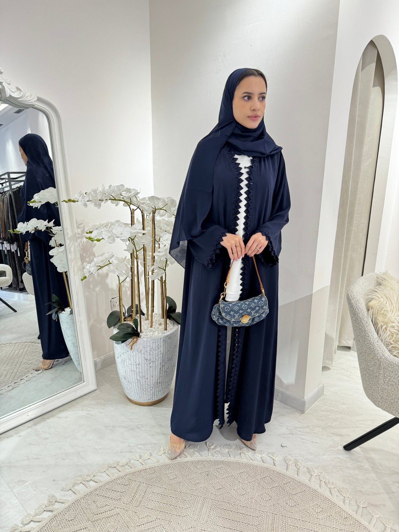 C 3D Zigzag Blue Nada Eid Abaya – Crystal Abaya Studio