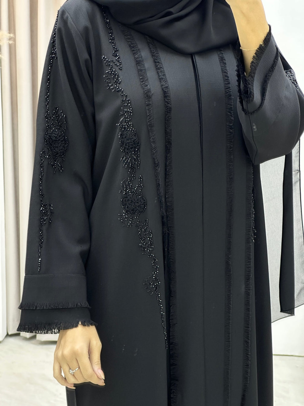 C Black Handwork Abaya Set – Crystal Abaya Studio