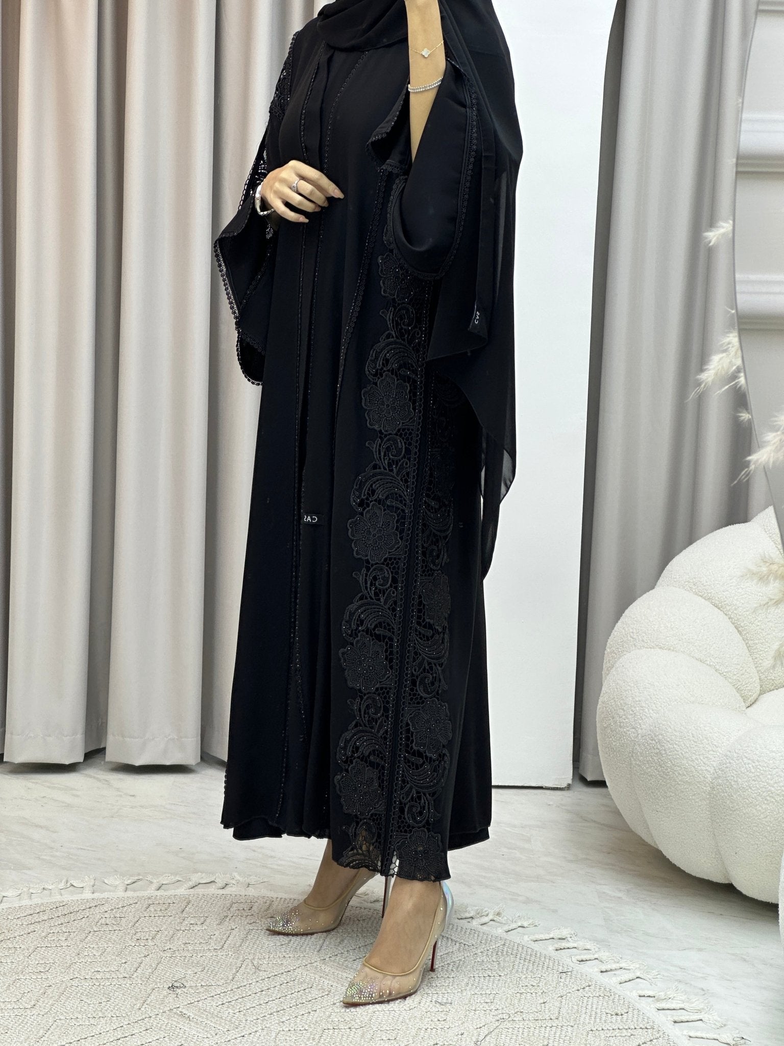 C Classic Lace Work Abaya – Crystal Abaya Studio