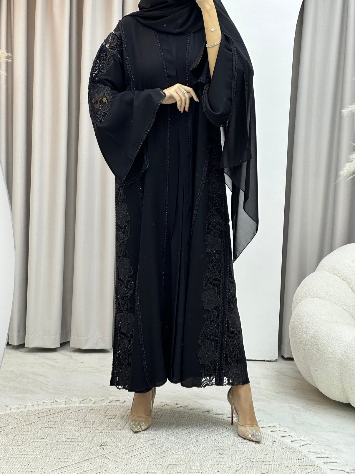 C Classic Lace Work Abaya – Crystal Abaya Studio