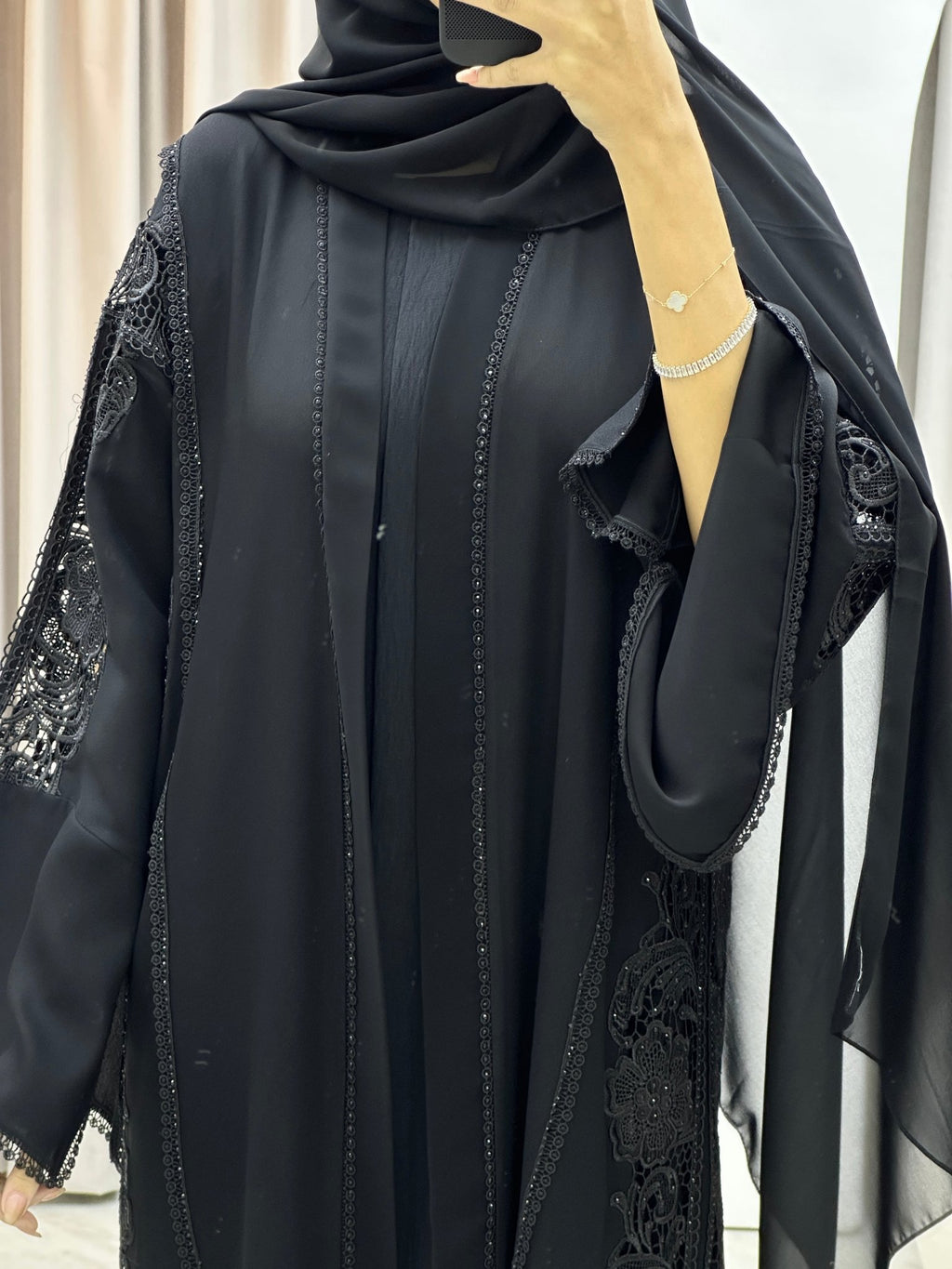 C Classic Lace Work Abaya | Exclusive abaya Dubai – CAS Abaya