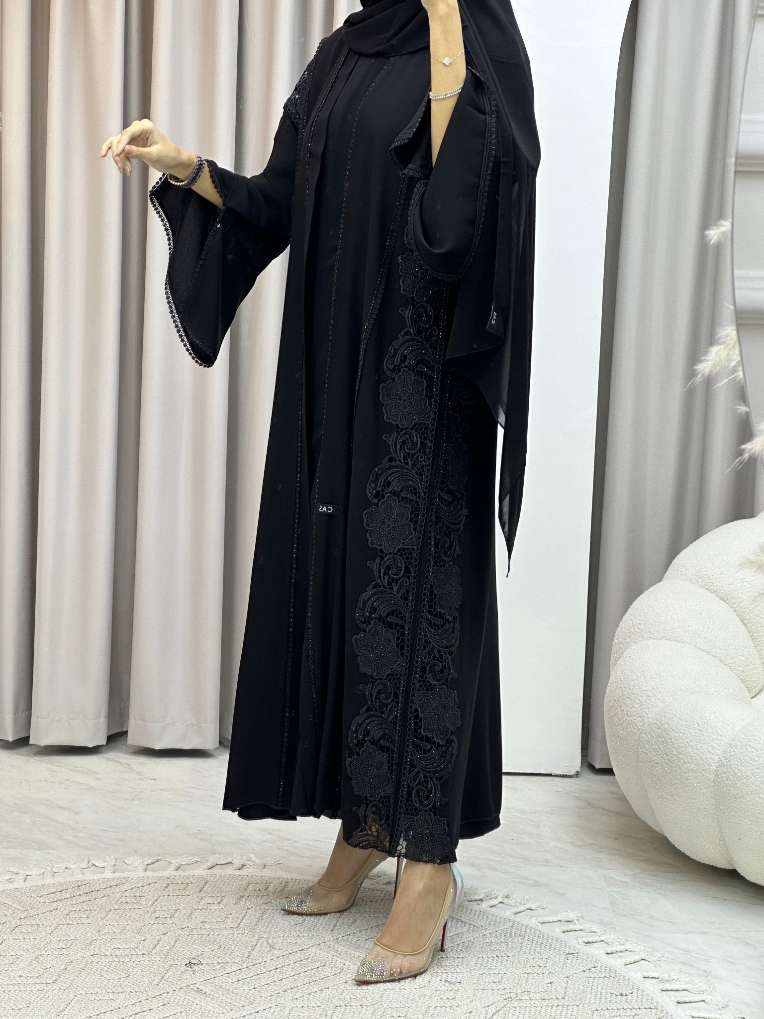 C Classic Lace Work Abaya – Crystal Abaya Studio