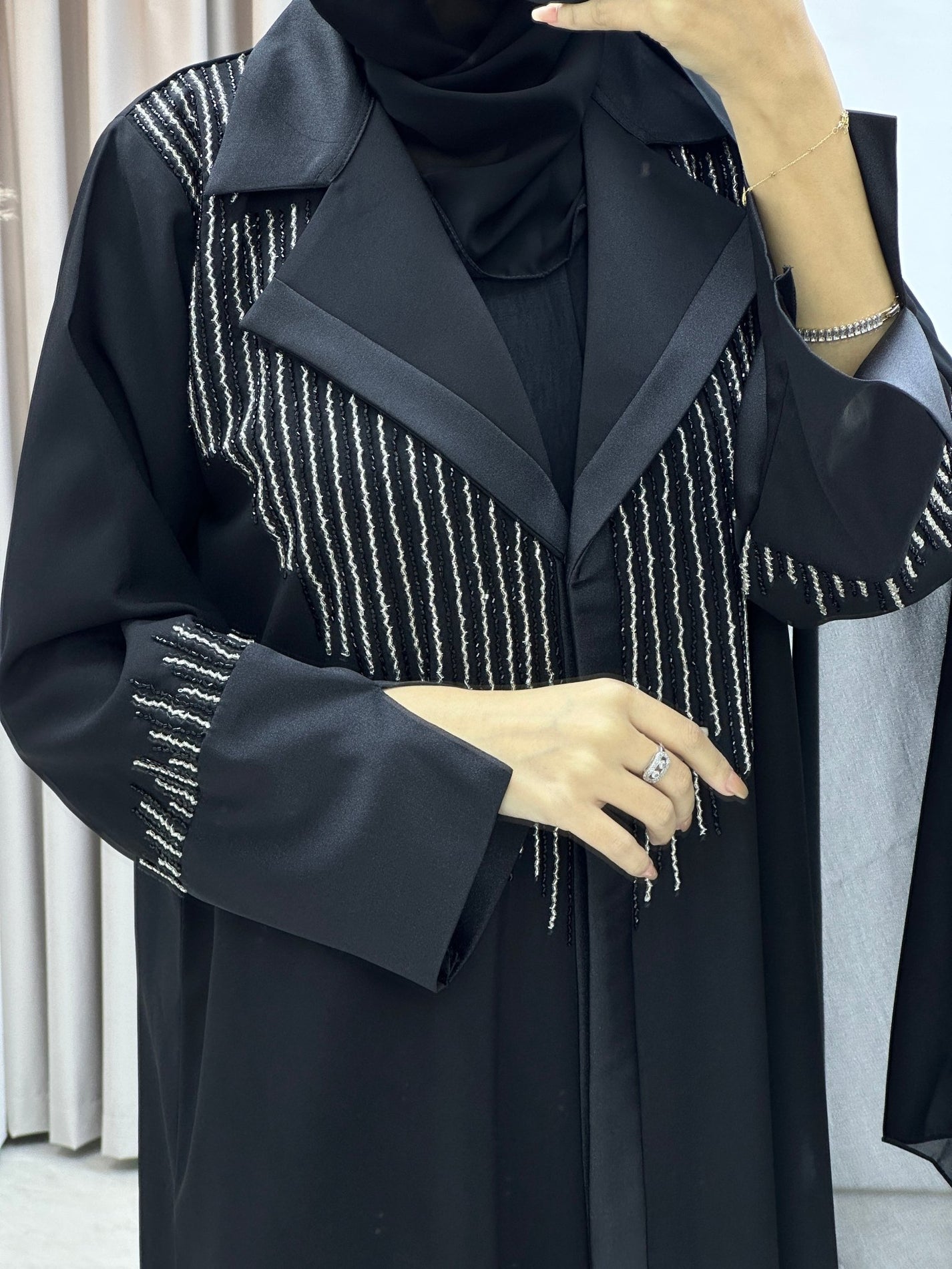 C Coat Black Silver Abaya – Crystal Abaya Studio