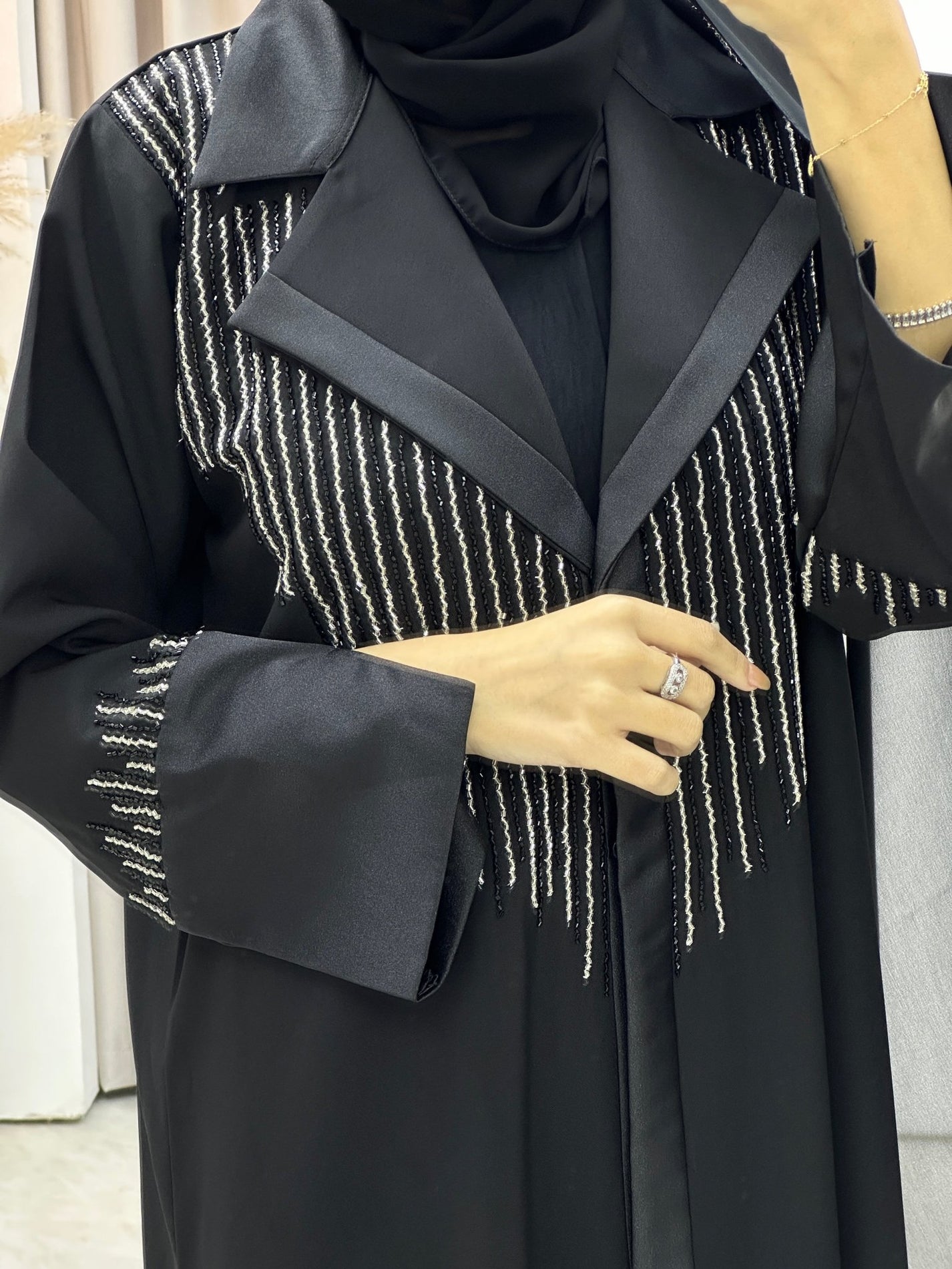 C Coat Black Silver Abaya – Crystal Abaya Studio