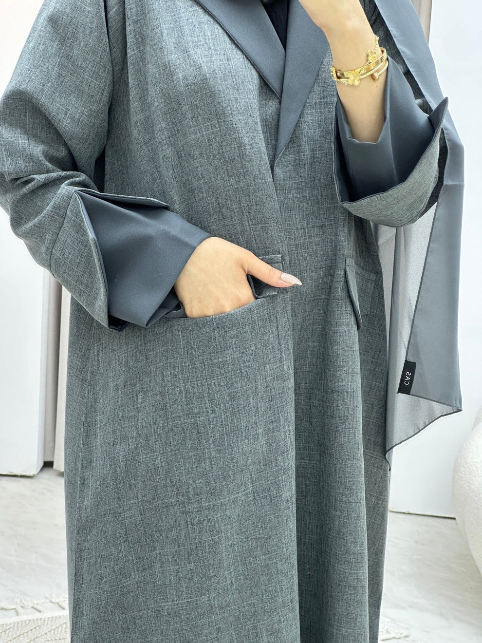 C Linen Grey Winter Coat Abaya – Crystal Abaya Studio