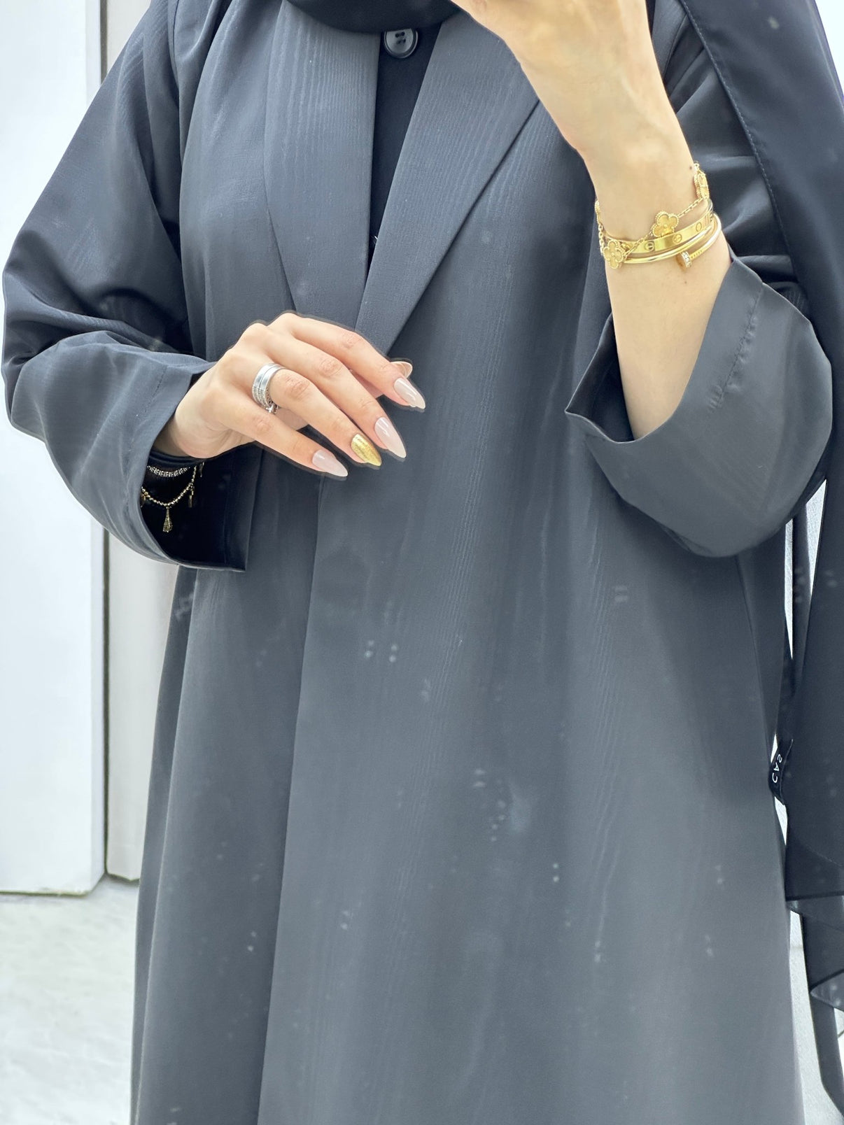 C Premium Jacquard Black Winter Coat Abaya Set – Crystal Abaya Studio