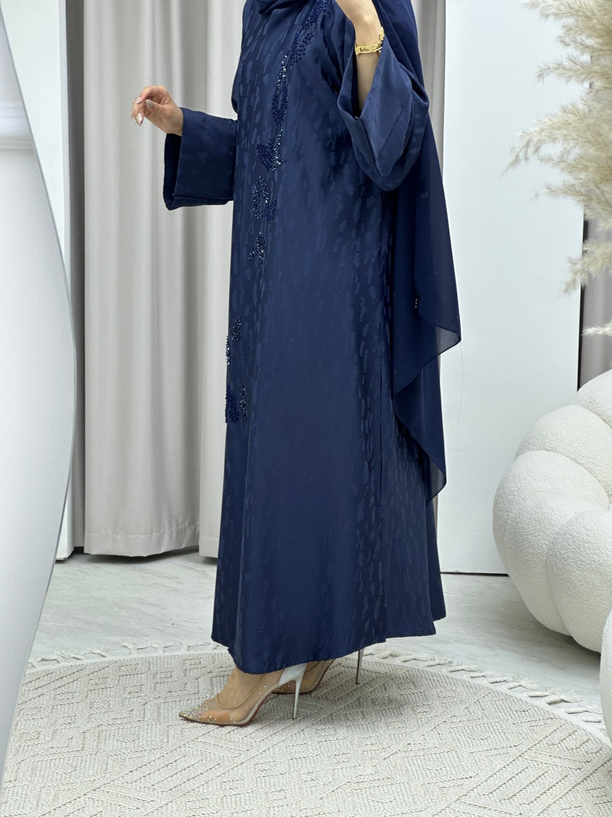 C Turkish Cupro Evening Blue Abaya – Crystal Abaya Studio